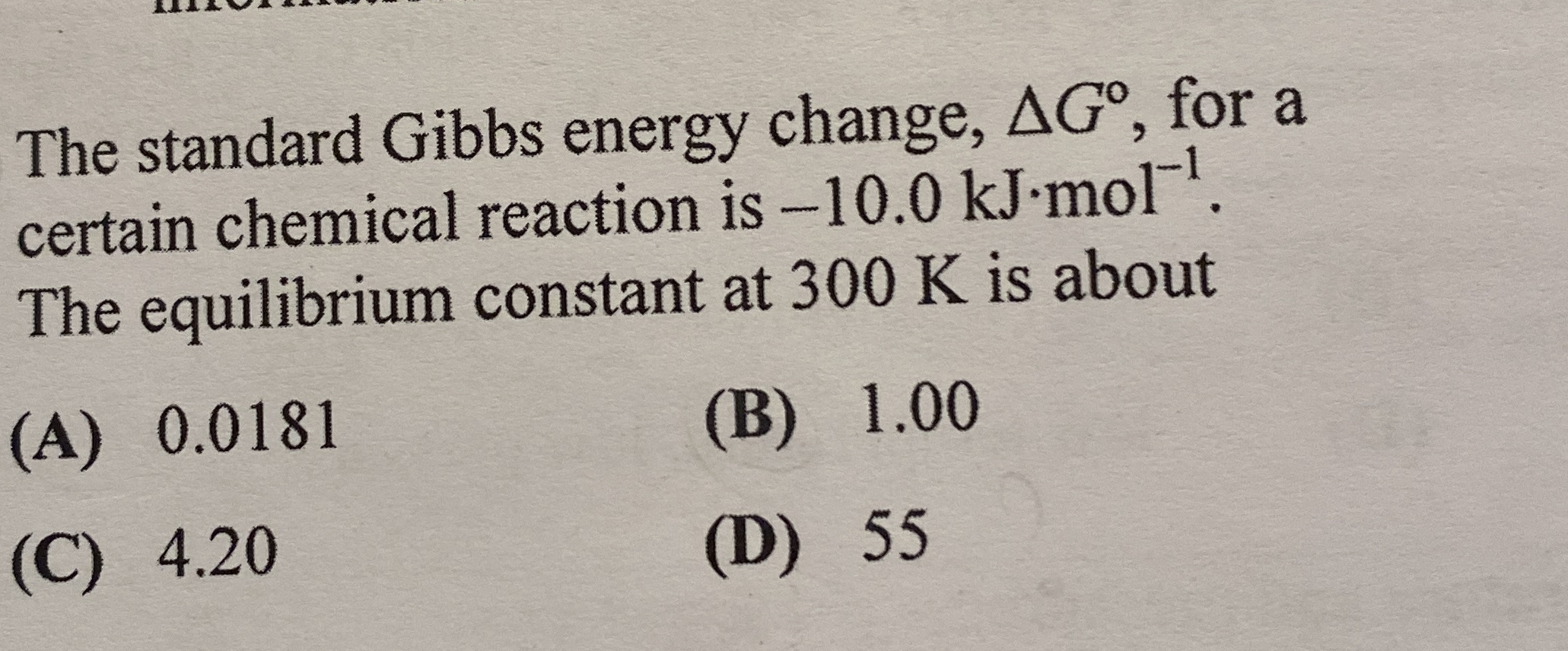 Solved The standard Gibbs energy change, ΔG°, ﻿for a certain | Chegg.com
