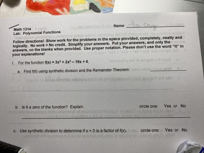 Solved des ancienne Name Hica Dang Math 1314 Lab: Polynomial | Chegg.com