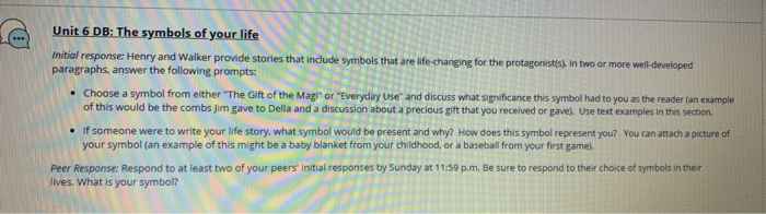 Unit 6 DB: The symbols of your life Initial response: | Chegg.com