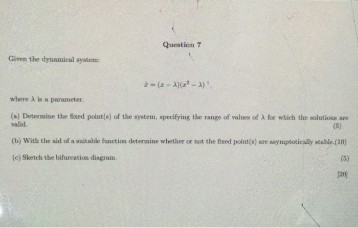 Solved Question 7 Given the dynamical system: = (x - 1)(x² - | Chegg.com