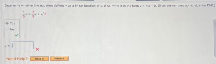 Solved Determine whether the equation defines y as a linear | Chegg.com