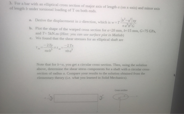 Solved 3. For a bar with an elliptical cross section of | Chegg.com