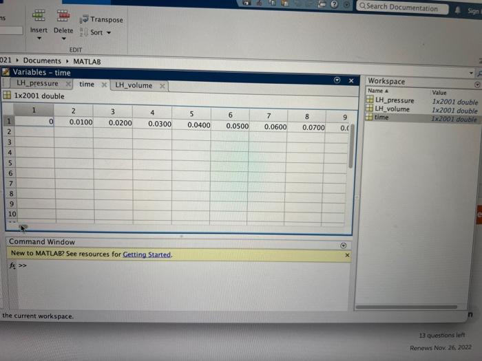air2021 . Documents • MATLAB () 준 Variables - | Chegg.com