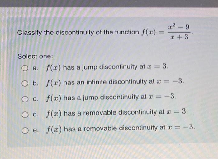 Solved Classify the discontinuity of the function | Chegg.com