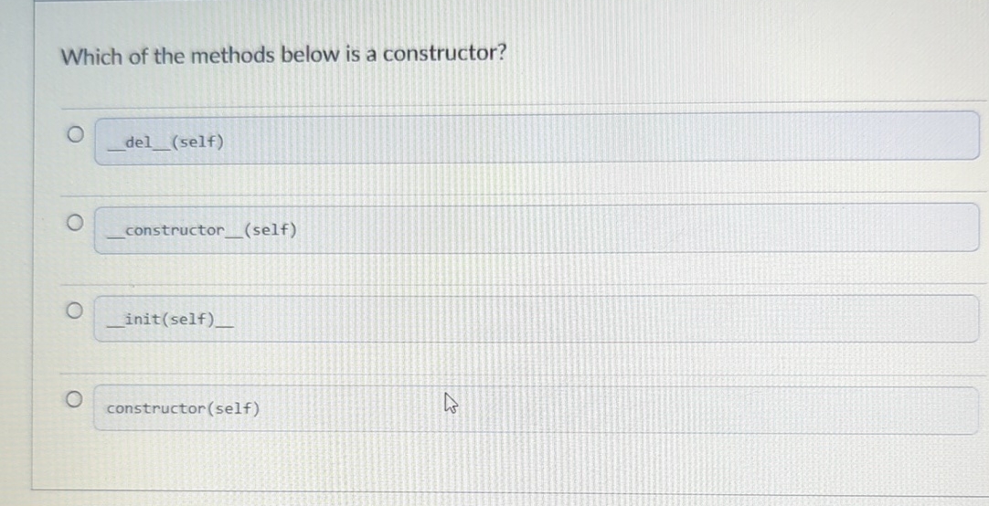 Solved Which of the methods below is a constructor?q,del | Chegg.com