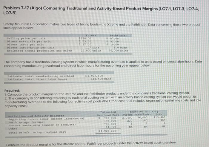 Solved Problem 7-17 (Algo) Comparing Traditional and | Chegg.com