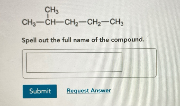 Solved CH3 CH3-CH-CH2-CH2-CH3 Spell out the full name of the | Chegg.com