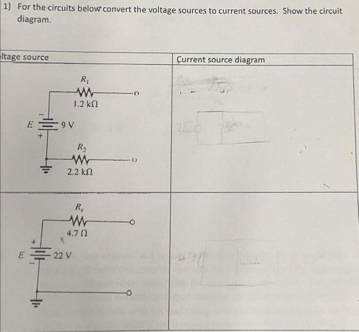 Solved 1) For the circuits below convert the voltage sources | Chegg.com