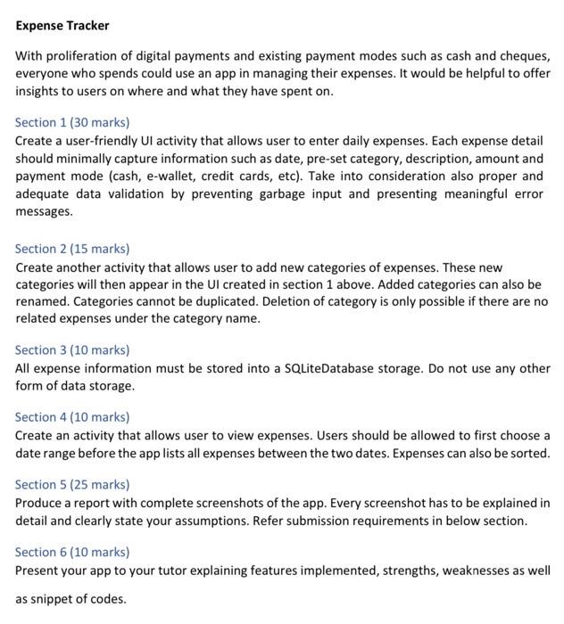 Solved Expense Tracker With proliferation of digital | Chegg.com