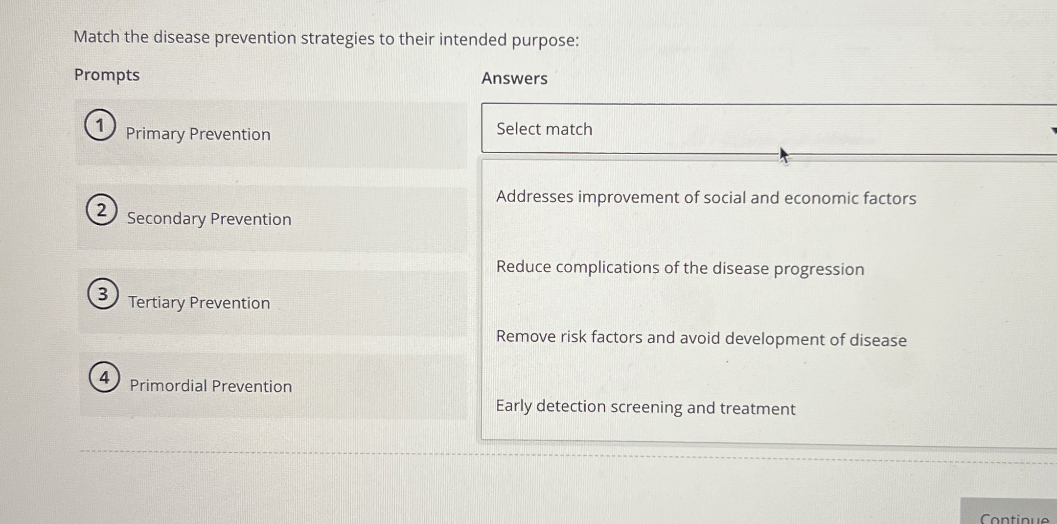Solved Match the disease prevention strategies to their | Chegg.com