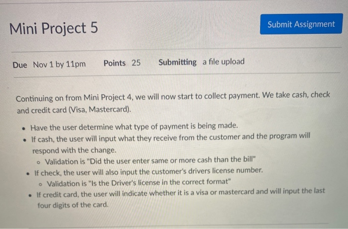 Solved C Please I Need A Code For Mini Project 5 I Will 
