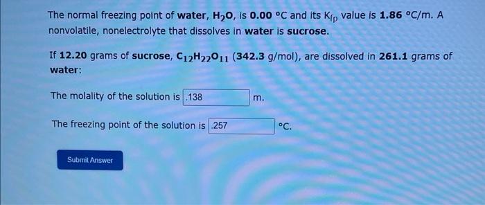Solved The normal freezing point of water, H2O, is 0.00∘C | Chegg.com