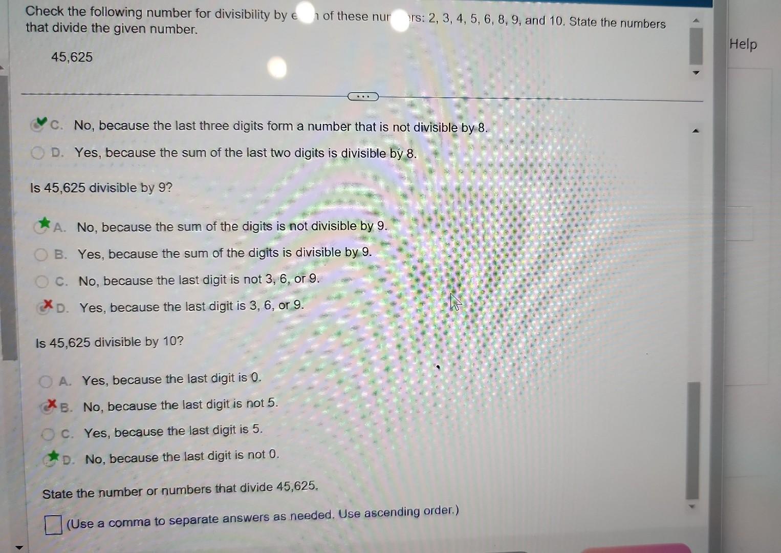 Solved Check the following number for divisibility by of | Chegg.com