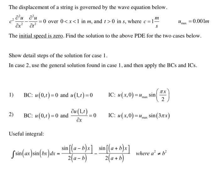 Solved The displacement of a string is governed by the wave | Chegg.com