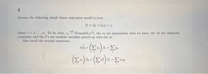 Solved 4 Assume the following simple linear regression model | Chegg.com