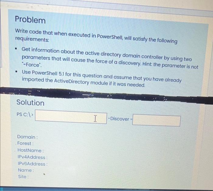 Solved Problem Write code that when executed in PowerShell, | Chegg.com