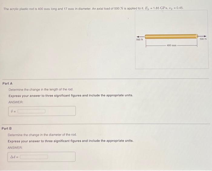 Solved The acrylic plastic rod is 400 mm long and 17 mm in | Chegg.com