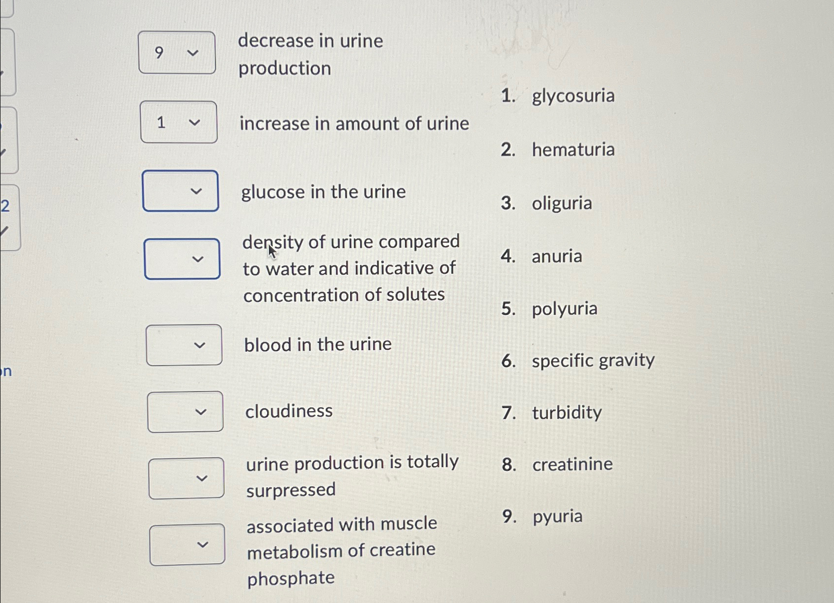 Solved 9vv ﻿decrease in urine productionincrease in amount | Chegg.com