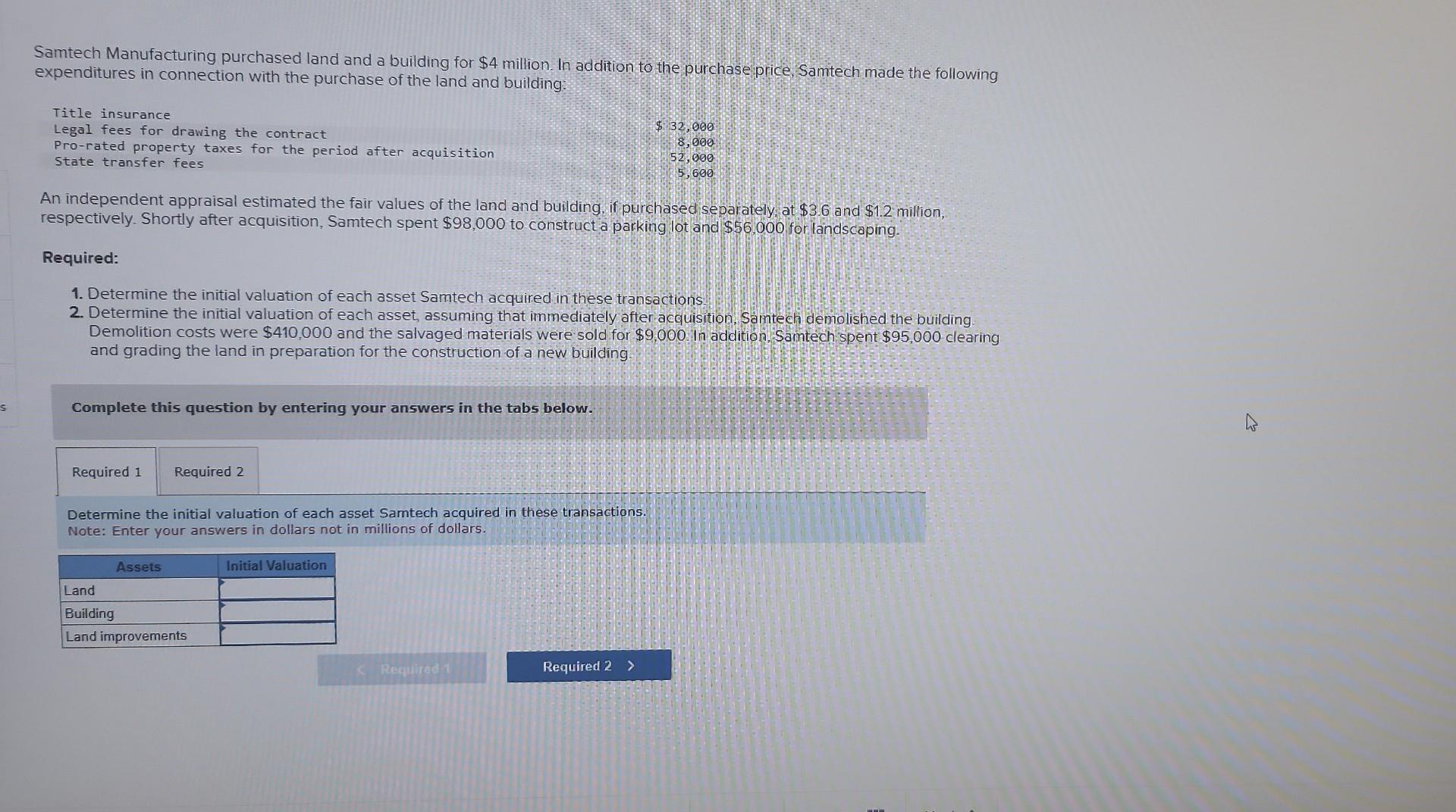 Solved Samtech Manufacturing purchased land and a building | Chegg.com