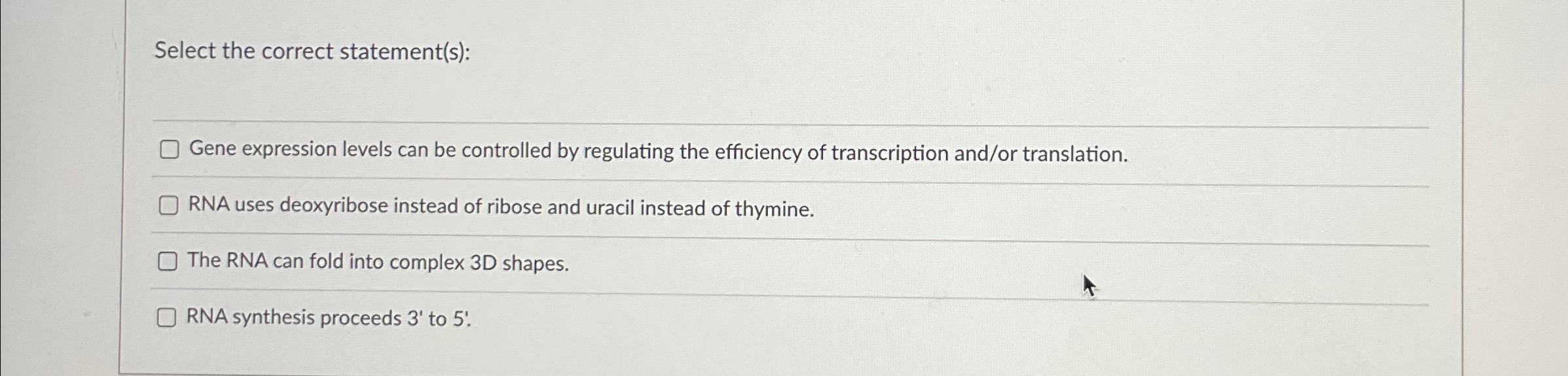 Solved Select the correct statement(s):Gene expression | Chegg.com