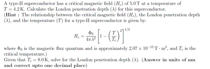 Solved A type-II superconductor has a critical magnetic | Chegg.com