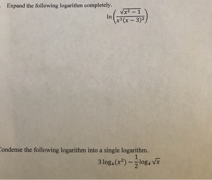 Solved - Expand the following logarithm completely, In Vx2 - | Chegg.com