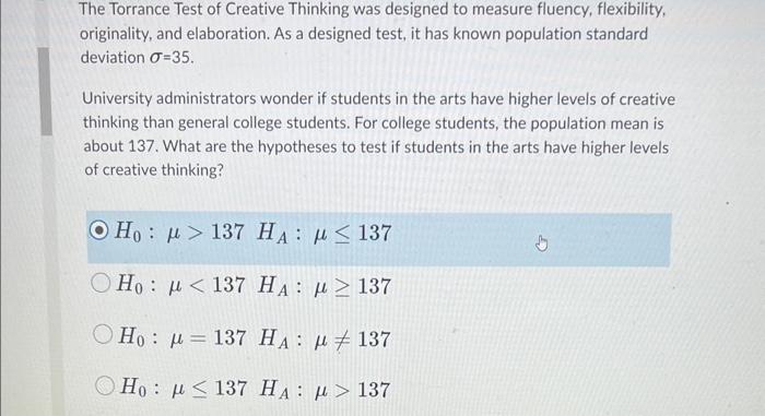 Solved The Torrance Test of Creative Thinking was designed | Chegg.com