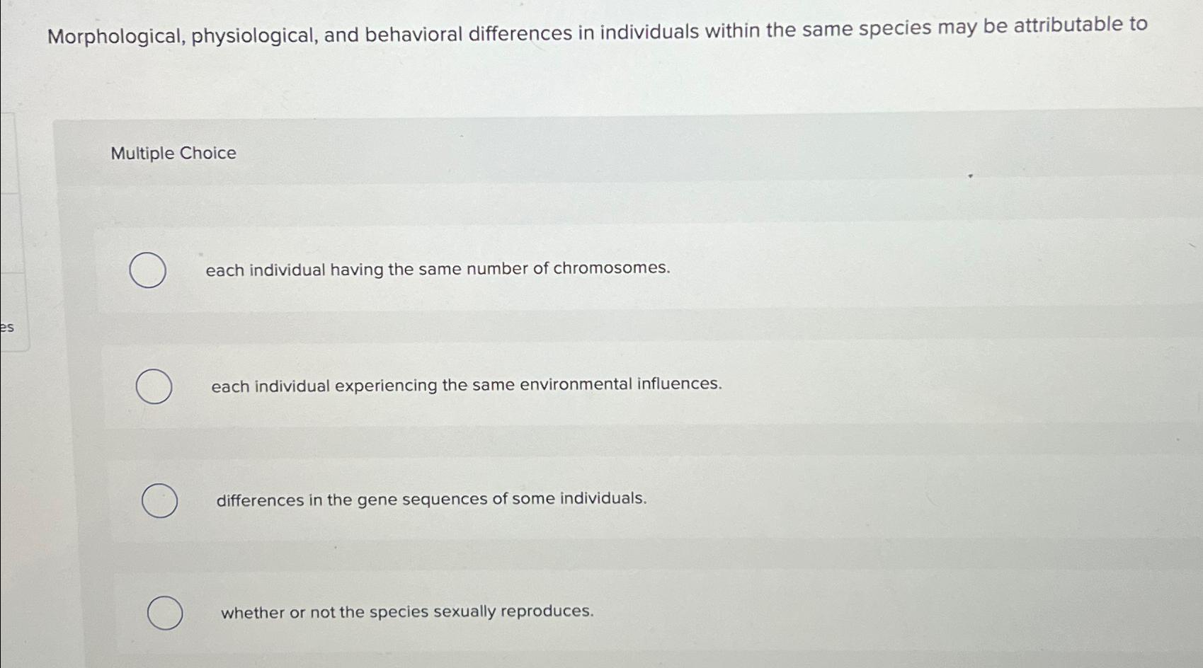Solved Morphological, physiological, and behavioral | Chegg.com
