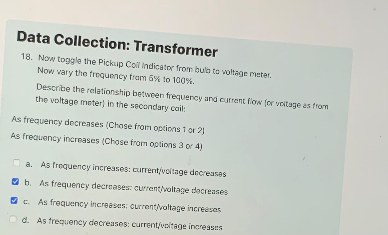 Solved Data Collection: TransformerNow toggle the Pickup | Chegg.com