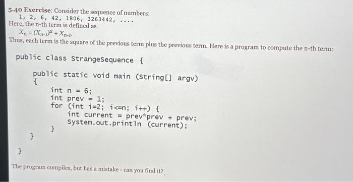 Solved 5.40 Exercise: Consider the sequence of numbers: | Chegg.com