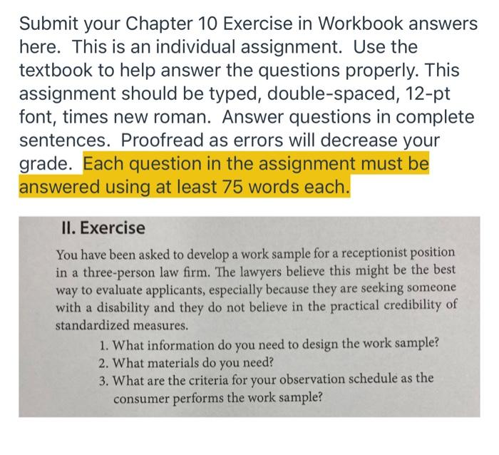 Solved Submit your Chapter 10 Exercise in Workbook answers | Chegg.com