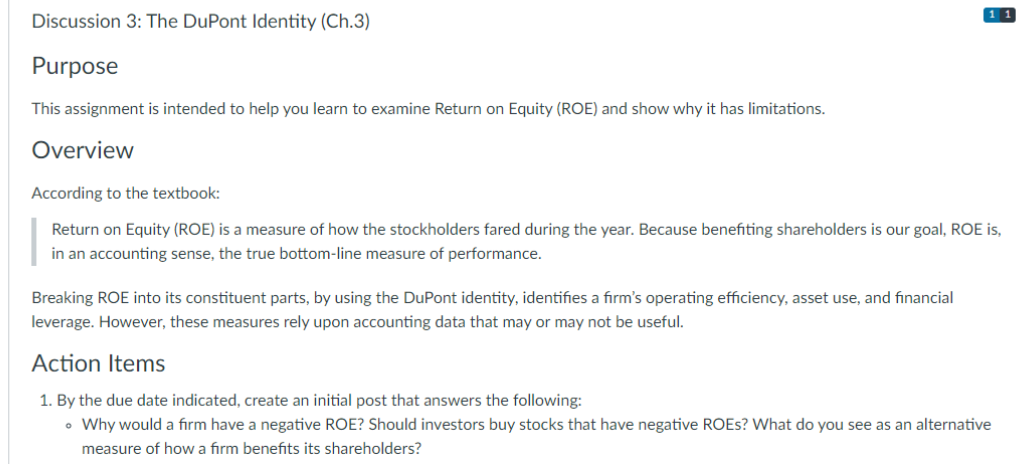 Solved 1 1 Discussion 3: The DuPont Identity (Ch.3) Purpose | Chegg.com