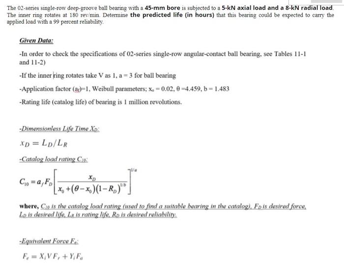 Solved The 02-series single-row deep-groove ball bearing | Chegg.com