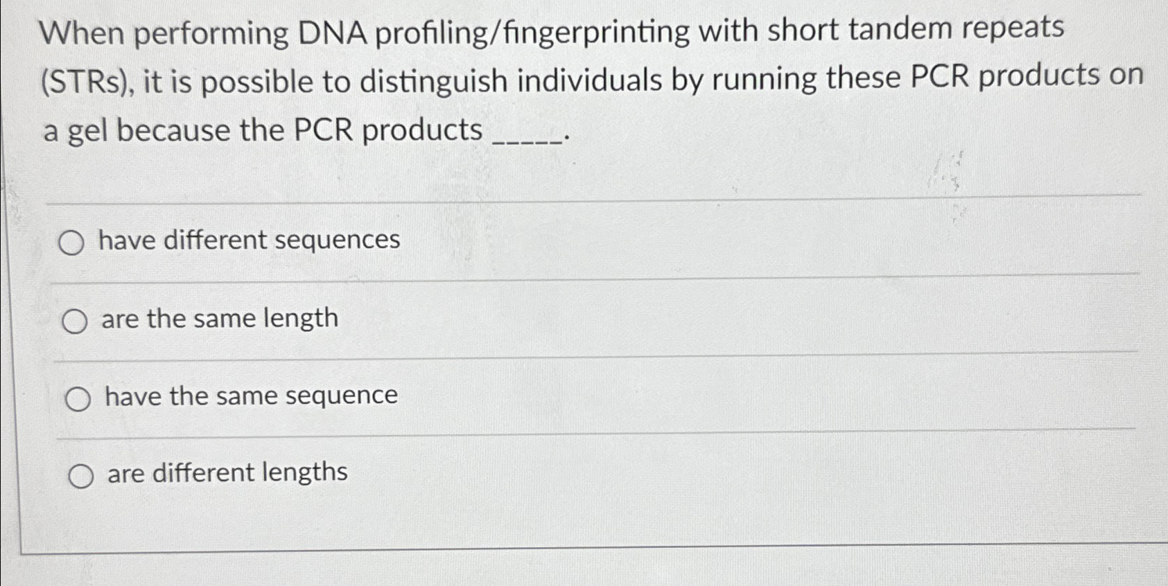 Solved When performing DNA profiling/fingerprinting with | Chegg.com