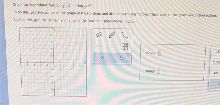 Solved Graph the logarithmic function g(x)=−log2x−1. To do | Chegg.com