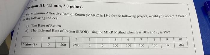 Solved If the Minimum Attractive Rate of Return (MARR) is | Chegg.com