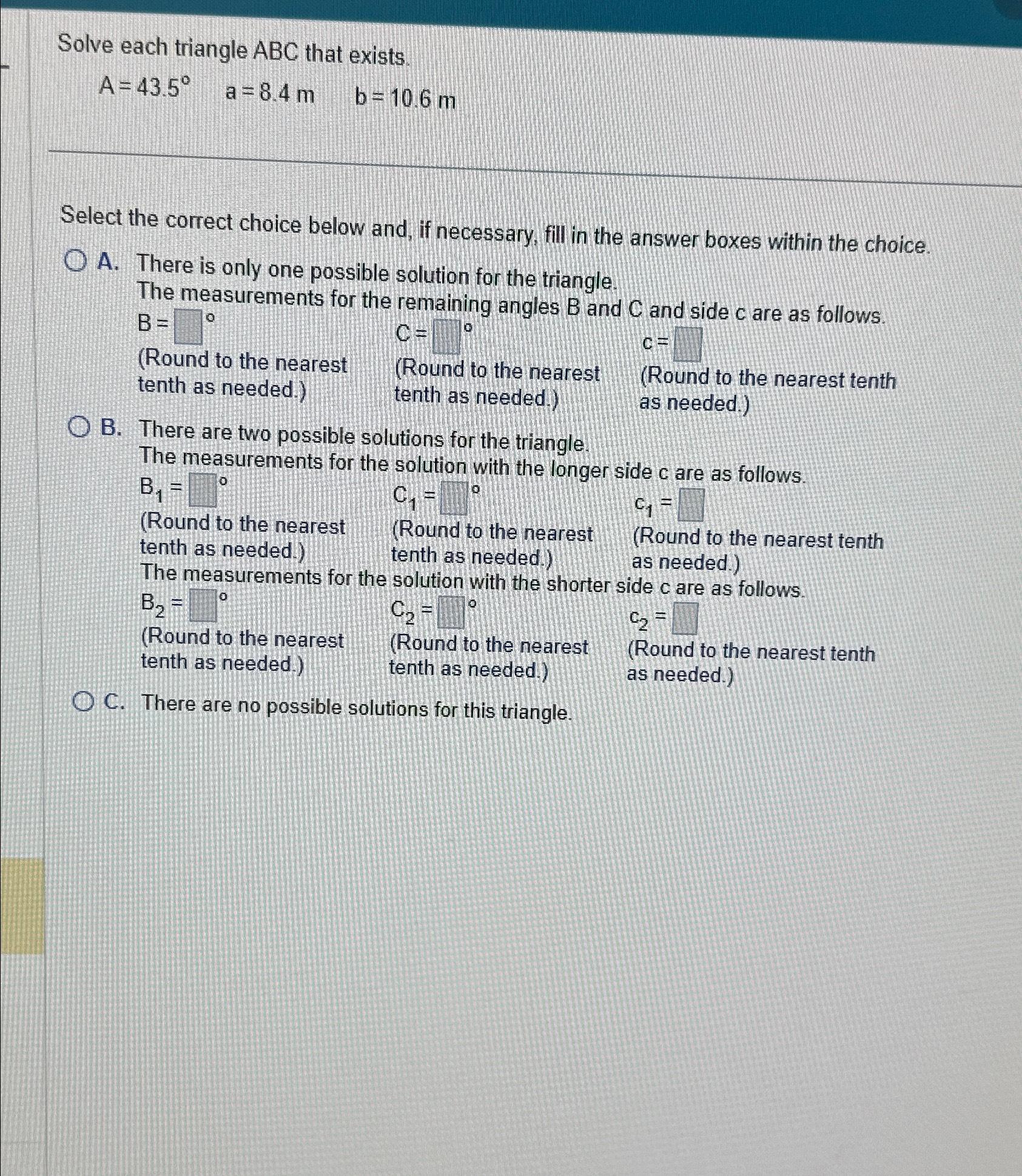 Solved Solve each triangle ABC that | Chegg.com
