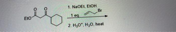 Solved 1. NaOEt, EtOH Br i 1 eq Eto 2. H30*, H20, heat | Chegg.com