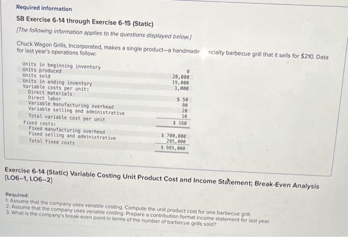 Solved SB Exercise 6-14 through Exercise 6-15 (Static) [The | Chegg.com