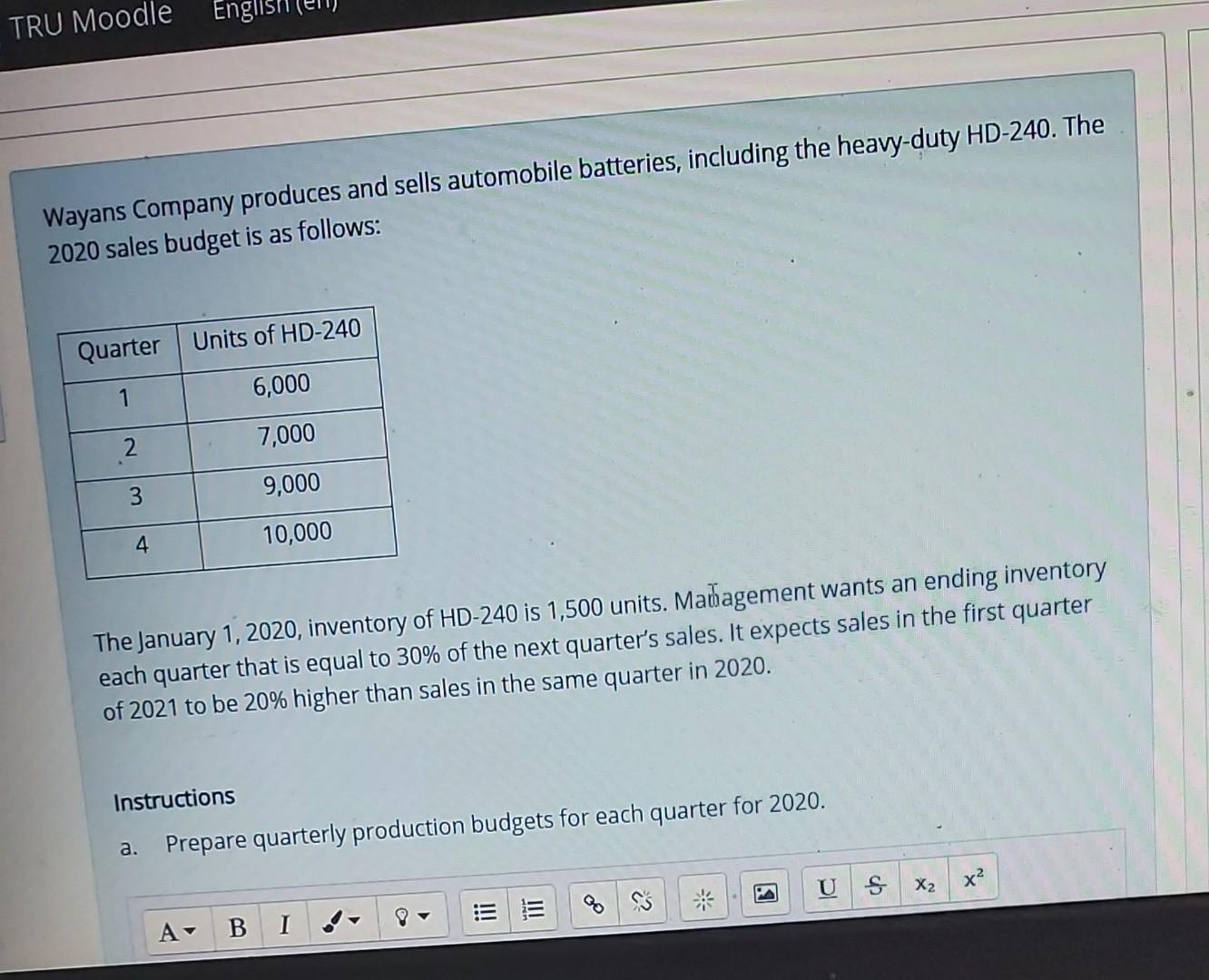 Solved Engli TRU Moodle Wayans Company produces and sells | Chegg.com