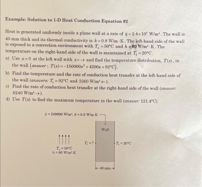 Solved Example: Solution to 1-D Heat Conduction Equation #2 | Chegg.com