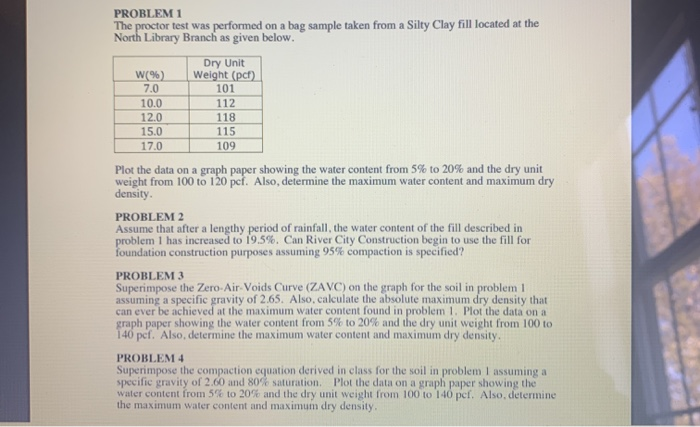 Solved PROBLEM 1 The proctor test was performed on a bag | Chegg.com