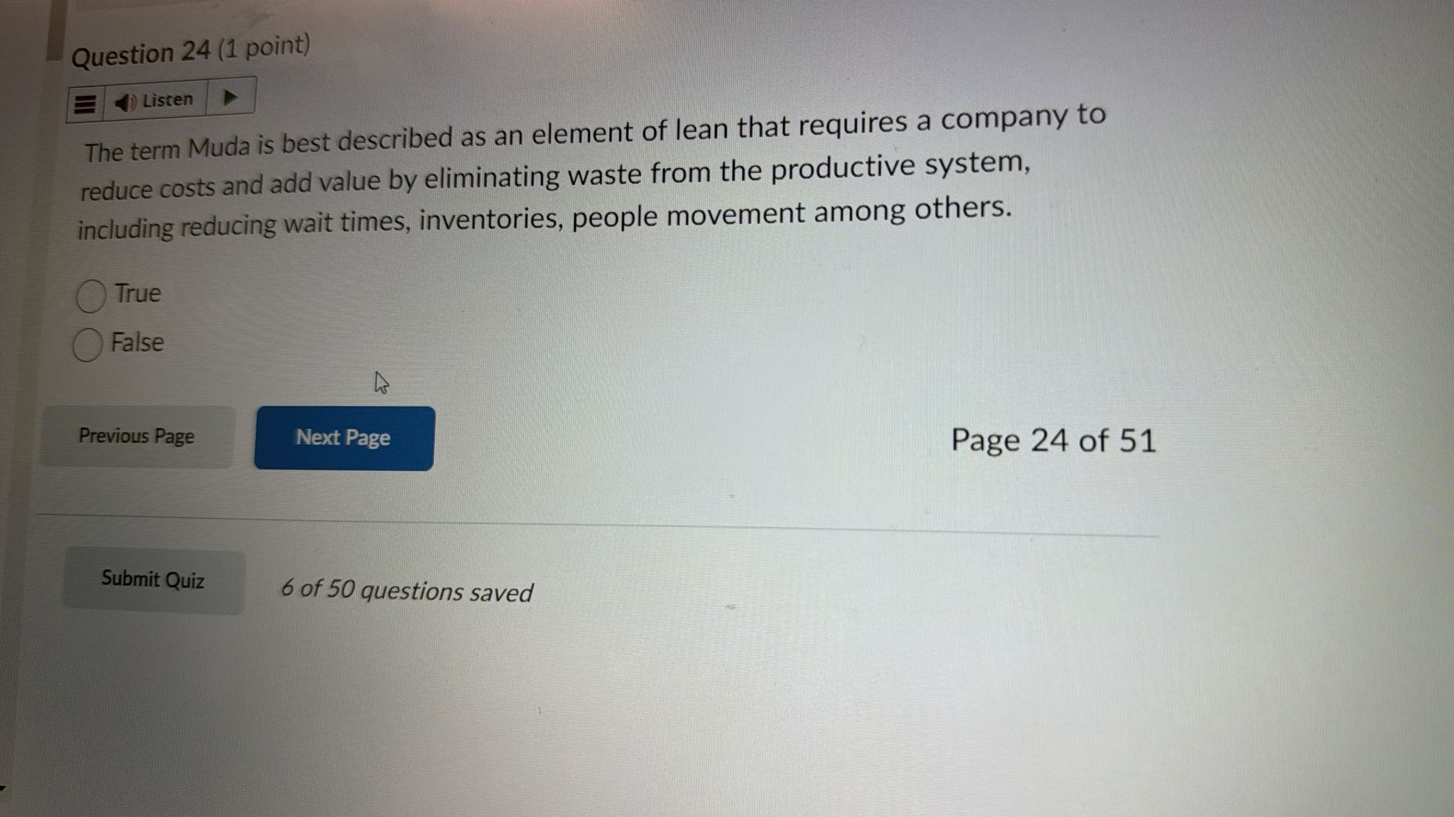 Solved Question 24 (1 ﻿point)ListenThe term Muda is best | Chegg.com