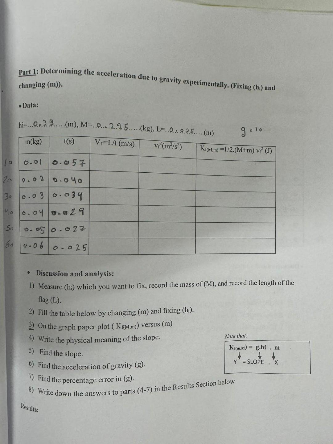 Solved 10 Part 1: Determining the acceleration due to | Chegg.com