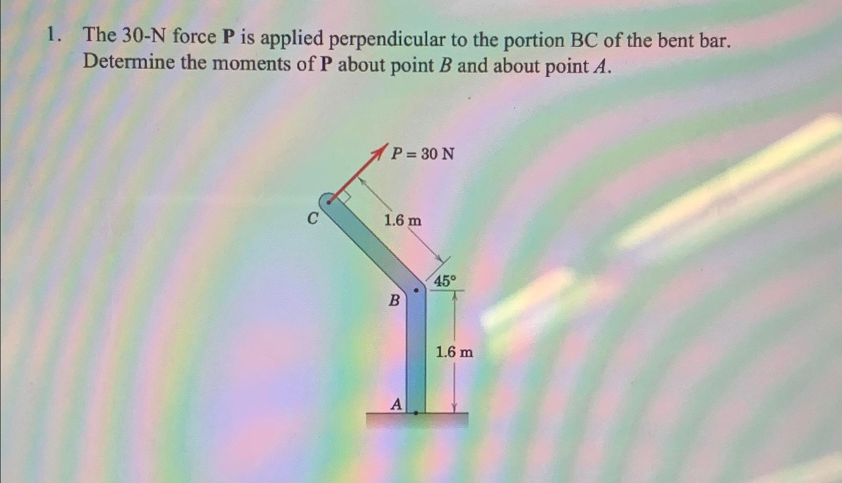 Solved The 30-N ﻿force P ﻿is applied perpendicular to the | Chegg.com