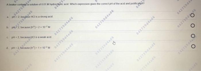 Solved A beaker contain a solution of 001 M hydrochloric | Chegg.com