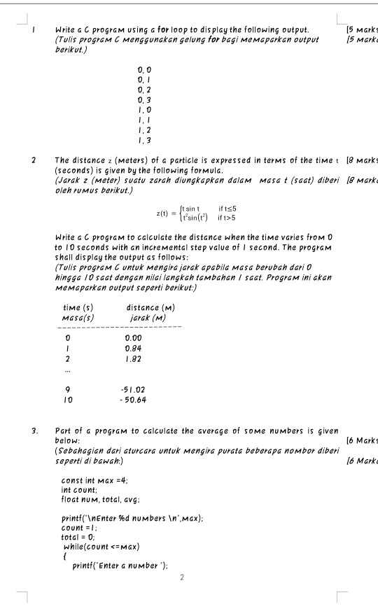 Solved Write A C Program Using A For Loop To Display The 3253