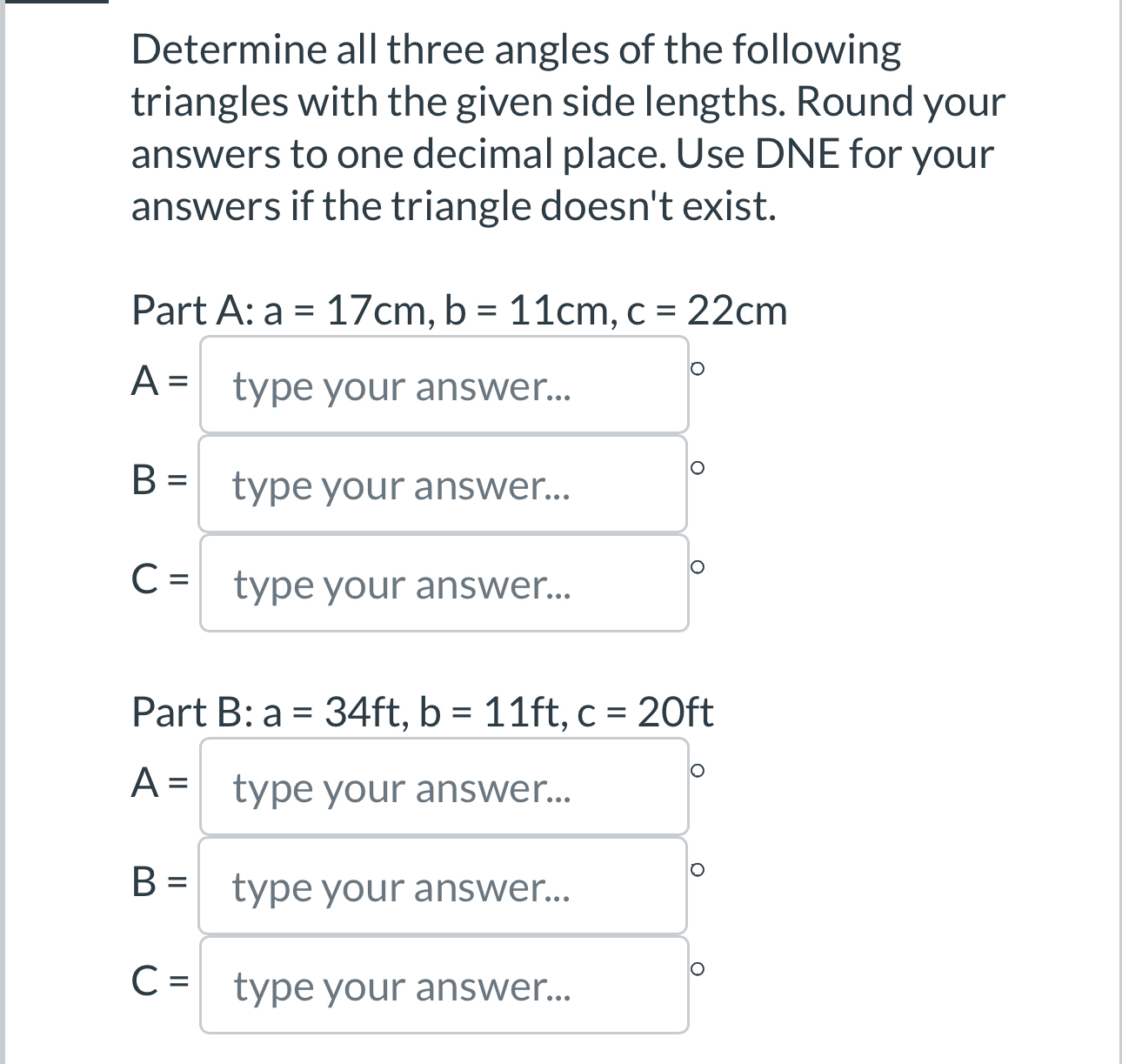 Solved Determine all three angles of the following triangles | Chegg.com