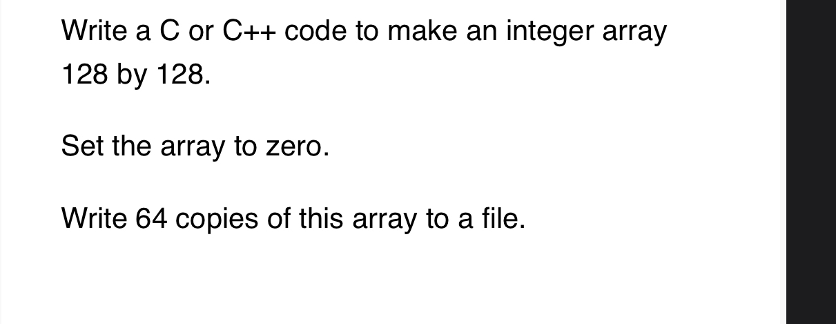 Solved Write a C or C++ ﻿code to make an integer array128 | Chegg.com
