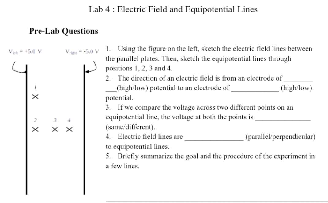 Solved Lab 4 : Electric Field and Equipotential Lines | Chegg.com